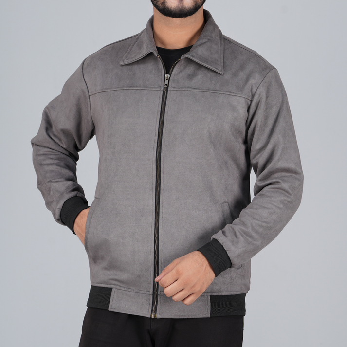 Classic Grey Zip-Up Collared Jacket | MP-820 – Mount Blue