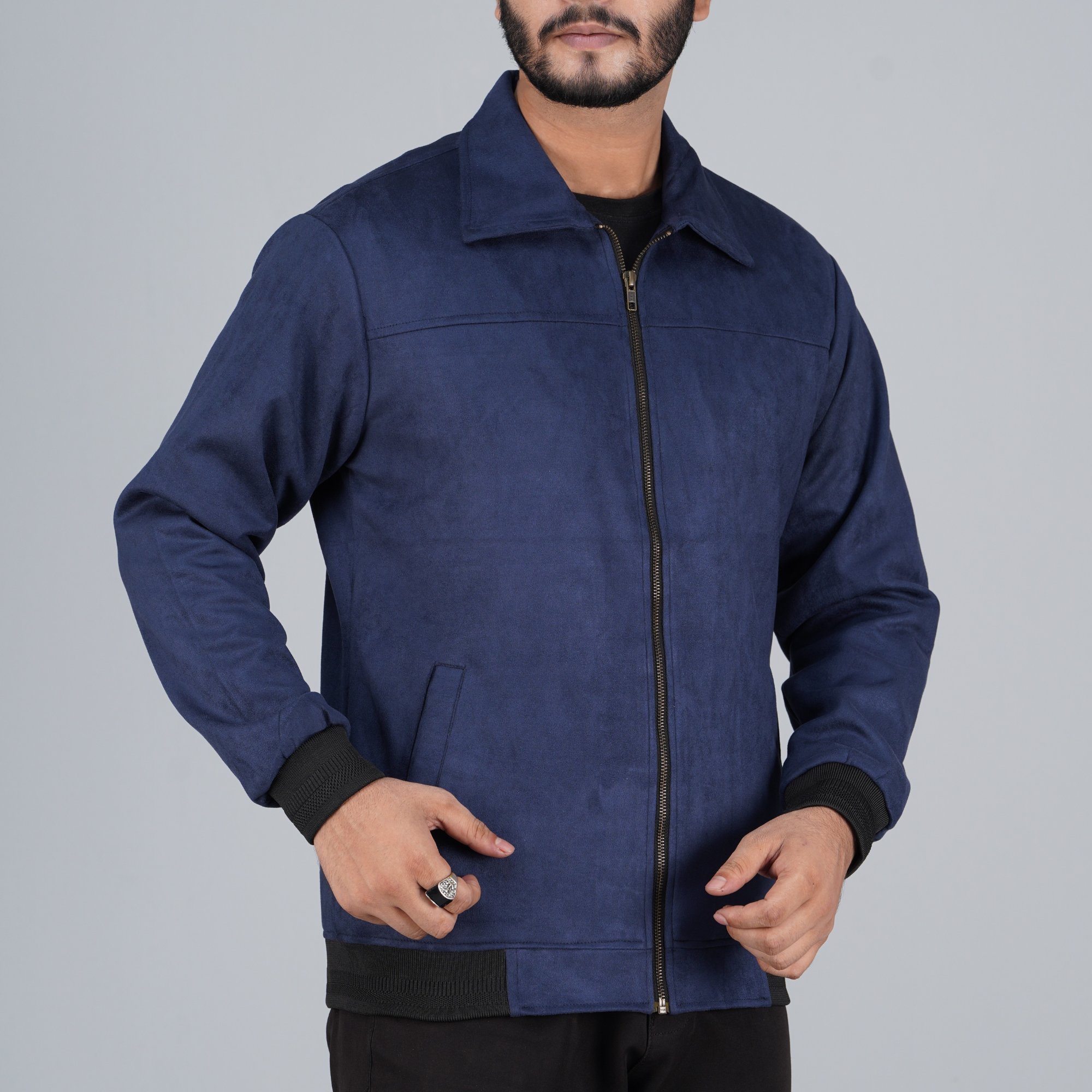 Classic Navy Zip-Up Collared Jacket | MP-840 – Mount Blue