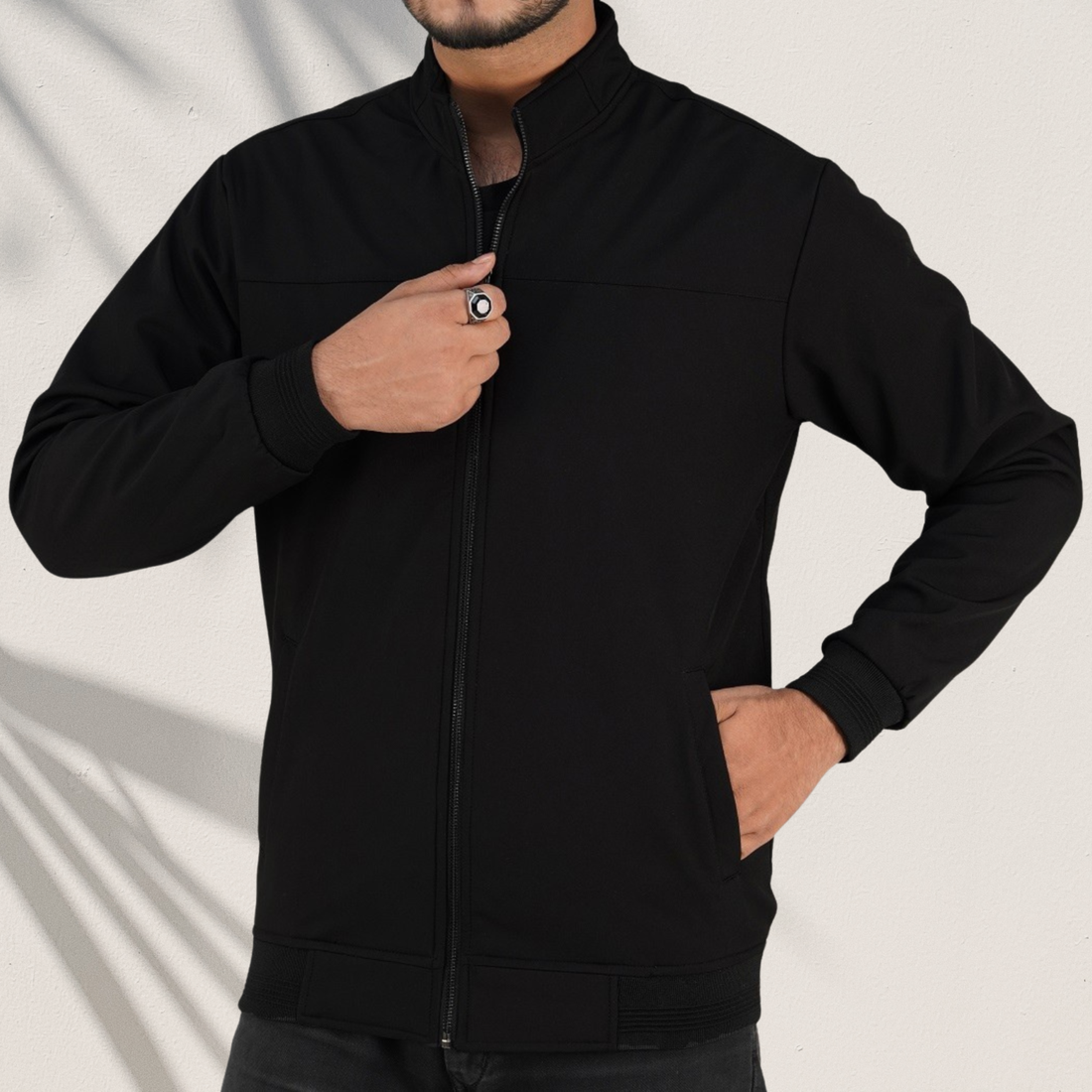 BH-450 | Black Zip-Up Jacket - Bonded Fabric - Contemporary Style ...